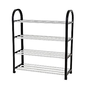 OKJHFD 3 Tier Aluminum Shoe Rack Standing Shoe Organizer Shoe Storage Cabinet Entryway Bathroom Hallway Living Room (Black)(Size 4)