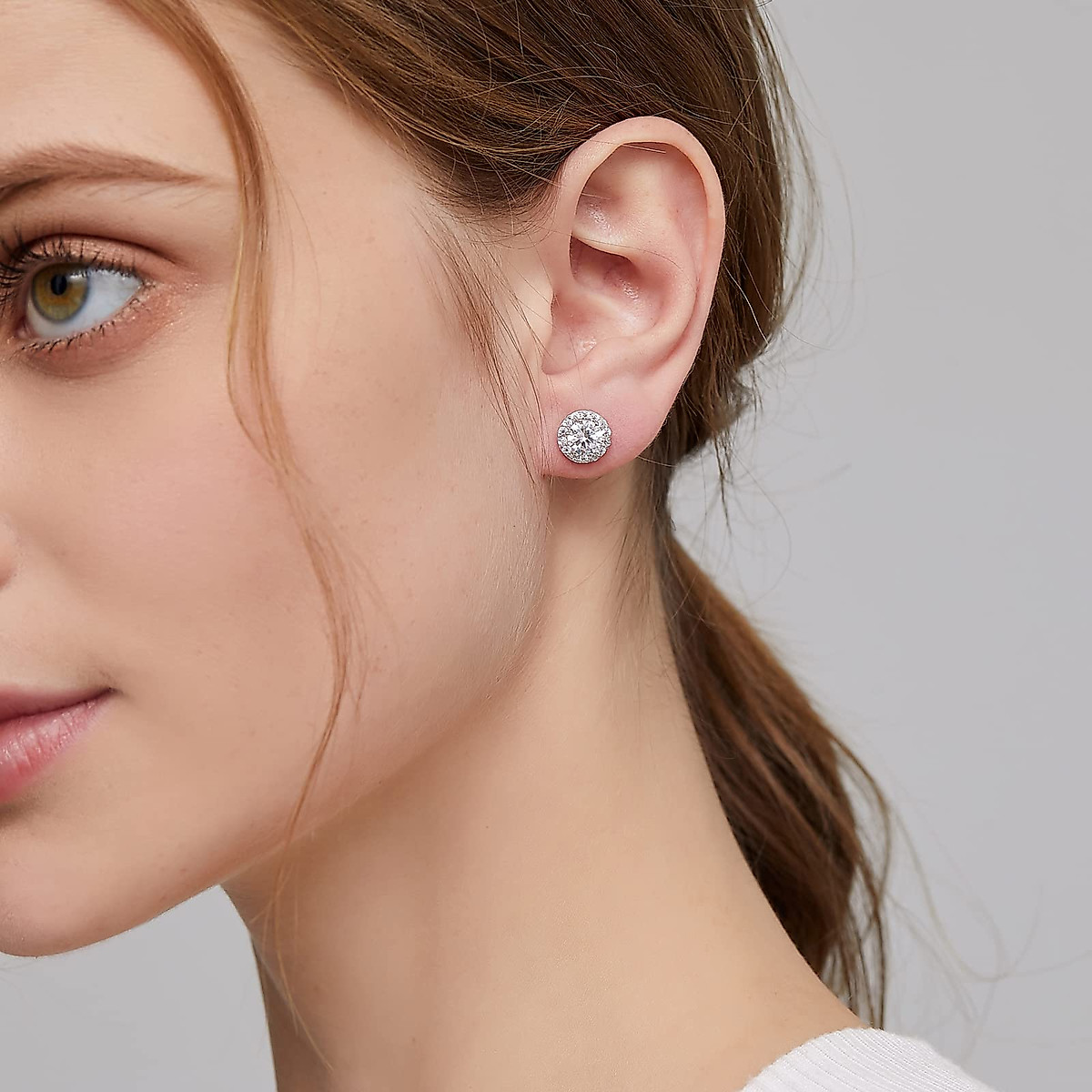 jiamiaoi Halo Earrings for Women Men Diamond Earrings Sterling Silver Stud Earrings Diamond Halo Earrings Fake Diamond Earrings Cubic Zirconia Earring Studs Round CZ Stud Earrings