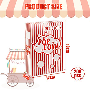 200 Packs Popcorn Boxes Containers 1.25 Oz Paper Popcorn Buckets Red and White Striped Close-Top Cardboard Pop Corn Boxes Individual Servings for Party Movie Night Christmas