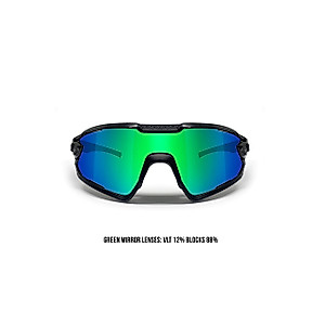 Bertoni Sport Sunglasses Cycling MTB Running Ski Golf Removable Sport Prescription Carrier Included mod. Quasar (Black/Green Mirror)
