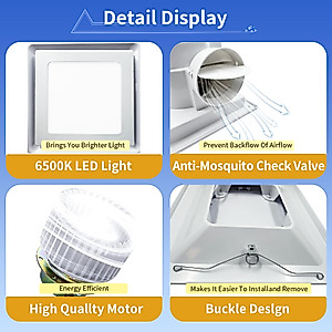 Yopmb Bathroom Exhaust Fan with LED Light ，Square Ceiling Mount Quiet Exhaust Fan for Shower/Bathroom/Office/Home/Restroom，1.0Sone 110 CFM 110V 4" Duct, White