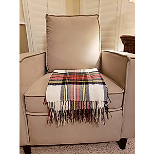 CHEF L HOME & KITCHEN Plaid Throw Blanket: Lightweight Throw Blanket- Lap Blanket - Throw Blanket with Tassels - 60" x 50" All-Season Blanket - Multipurpose Blanket - Gift Ready (Red/Ivory Plaid)