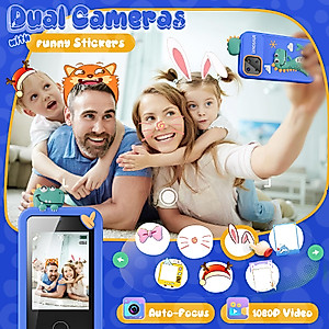 Luyiilo Kids Smart Phone Toys for Boys,Dinosaurs Gift Toys for Boys Ages 3-9 Christmas Birthday Gifts Mini Smart Phone Toys With 2.8" Touchscreen 16 Learning Games Dual Camera Music Player, 8G SD Card