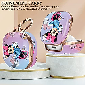 iQouda Minnie Mouse Case for Samsung Galaxy Buds 2 Pro (2022)/Galaxy Buds 2 (2021)/Buds Pro (2021)/Buds Live (2020) Case Cover for Women Girl with Carabiner Shock Absorbing Protective Case (Pink)