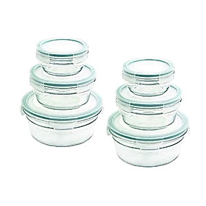 Snaplock Lid Tempered Glasslock Storage Containers 12pc set Round~Microwave & Oven Safe Spill Proof