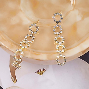 Sttiafay Vintage Crystal Square Drop Earrings Long Rhinestone Tassel Earrings Gold Hollow Square Dangle Earrings Sparkly Cz Bridal Stud Earrings Jewelry for Women and Girls