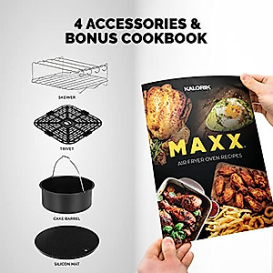 Kalorik MAXX® 7 Quart Air Fryer 1750W, 7-in-1 Air fry, Bake, Roast, Broil, Defrost, Reheat, and Warm food, LED Display, 21 Presets, 4 Accessories, Recipe book, FT 50930 OW