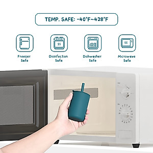 JOYIT Silicone Toddler Open Cup with Straw, Silicone Open Mouth Cup for Baby 6 oz, Baby Training Cup (Hamburger-Ocean Blue)