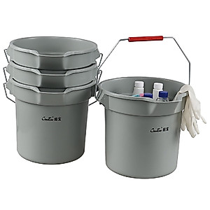 DynkoNA 14 Quart Commercial Cleaning Pail with Handle, 4-Pack Plastic Bucket with Pour Spout, Grey