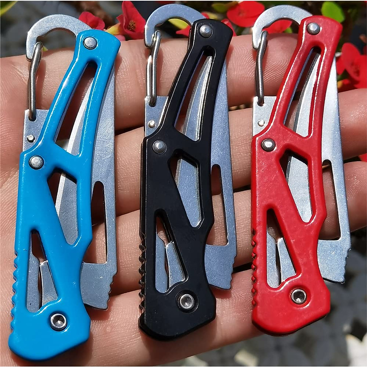 3 Colors Stainless Steel Folding Knife With Key Ring, Outdoor Survival Pocket Knife (6 Pack)
