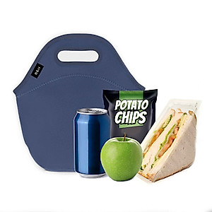 B&H Insulated Neoprene Lunch Tote Bags - Reusable, Durable, Machine Washable (Navy)
