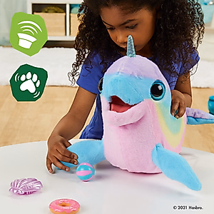 FurReal Wavy The Narwhal Interactive Animatronic Plush Toy, Electronic Pet, 80+ Sounds and Reactions, Rainbow Plush, Ages 4 and Up