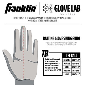 Franklin Sports Youth Teeball Batting Gloves - Youth Flex - Kids Batting Gloves for Teeball, Baseball, Softball - Black/White - Small (21205F1)