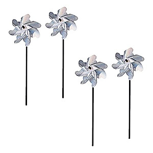 Happyyami 4pcs Reflective Pinwheels Birds Deterrent Bird Devices Bird Windmill High Reflection Pinwheels Bird to Keep Bird, Pigeons, Seagulls Away Garden, House