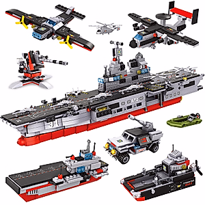 Aircraft Carrier Building Set, 1161 Pieces Military Battleship Building Blocks Sets with Patrol Boat, Fighter Airplane, Creative WW2 Roleplay Ship Construction toys for Kids Boys Girls 6-12 Years Gift