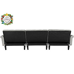 Zushule Convertible Sectional Couch with Chaise Lounge for Living Room, Comfy Velvet Fabric L-Shaped Reversible Reclining Sofa with 3 Seats and Pillows, for Small Apartment and Spaces - (Light Grey)