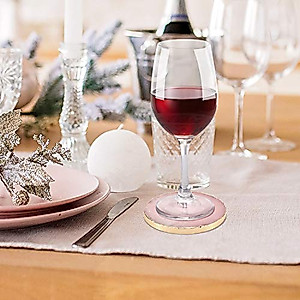 Rose Quartz Coaster Single with Stand (1Pcs),Pink Round Agate Coaster for Drinks,Natural Rose Crystal Stone with Golden Edge, Gemstone Geode Decor Gifts (1)