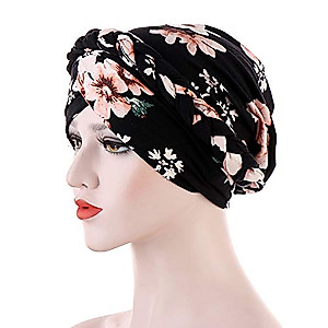 Womens Printed Turban Hat Head Wraps Covers Chemo Cancer Beanies Cap Headwear (3 Pcs-D)
