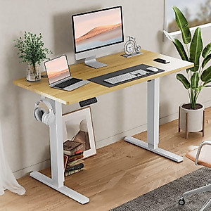 SMUG Standing Desk, Adjustable Height Electric Sit Stand Up Down Computer Table, 48x24 Inch Ergonomic Rising Desks for Work Office Home, Modern Lift Motorized Gaming Desktop Workstation, Maple