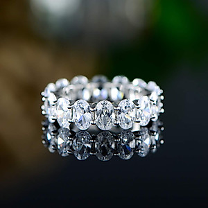 Barzel 18k White Gold Plated Womens Eternity Wedding Band Oval Cut Cubic Zirconia Ring (White Gold, 7)