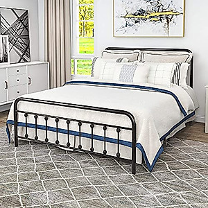 Diolong Metal Bed Frame Vintage Sturdy Queen Size with Headboard and Footboard Mattress Foundation No Box Spring Needed (Queen, Black)