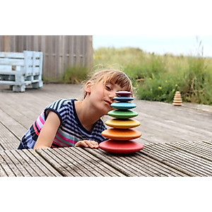 TickiT Rainbow Buttons - Set of 7 - Wooden Stacking Stones for Babies and Toddlers Aged 0+ - Natural Toy for Early Development and Open-Ended Play