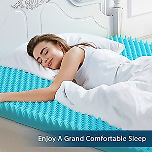 QUINEEHOM Foam Mattress Topper Queen 2 Inch, Egg Crate Cooling Mattress Topper with Gel Infused, Bed Topper with Breathable Airflow Design, Certipur-Us Certified
