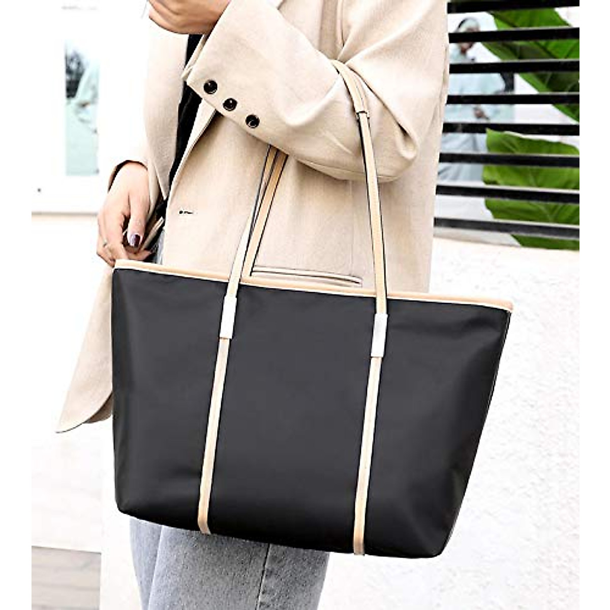 Wxnow Women Stylish Tote Bag Large Waterproof Travel Shoulder Handbag School Work Travel Shopping Black
