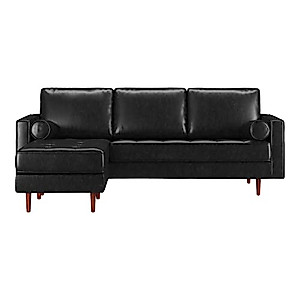 Inmod Ashton Reversible Vintage Leather Sectional, Vintage Black