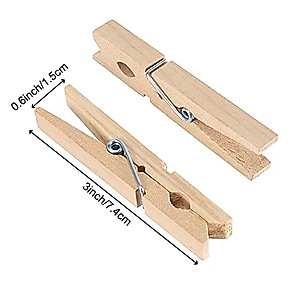 HOIGON 400 Pack 3 Inch Natural Wooden Clothes Pins, Sturdy Large Wooden Clothespins, Wood Clips with Spring, Wood Laundry Pins for Clothing, Craft, Hanging Photo, Clipping Snacks