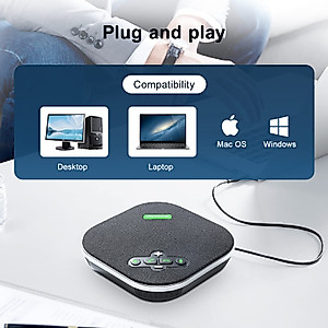 TONGVEO USB Speakerphone Microphone Conference Speaker,Daisy Chain Computer Speaker with Microphone 360º Voice Pickup Built-in 4 AI Noise Cancellation Mics for 12 Attendees Conference Call Speaker