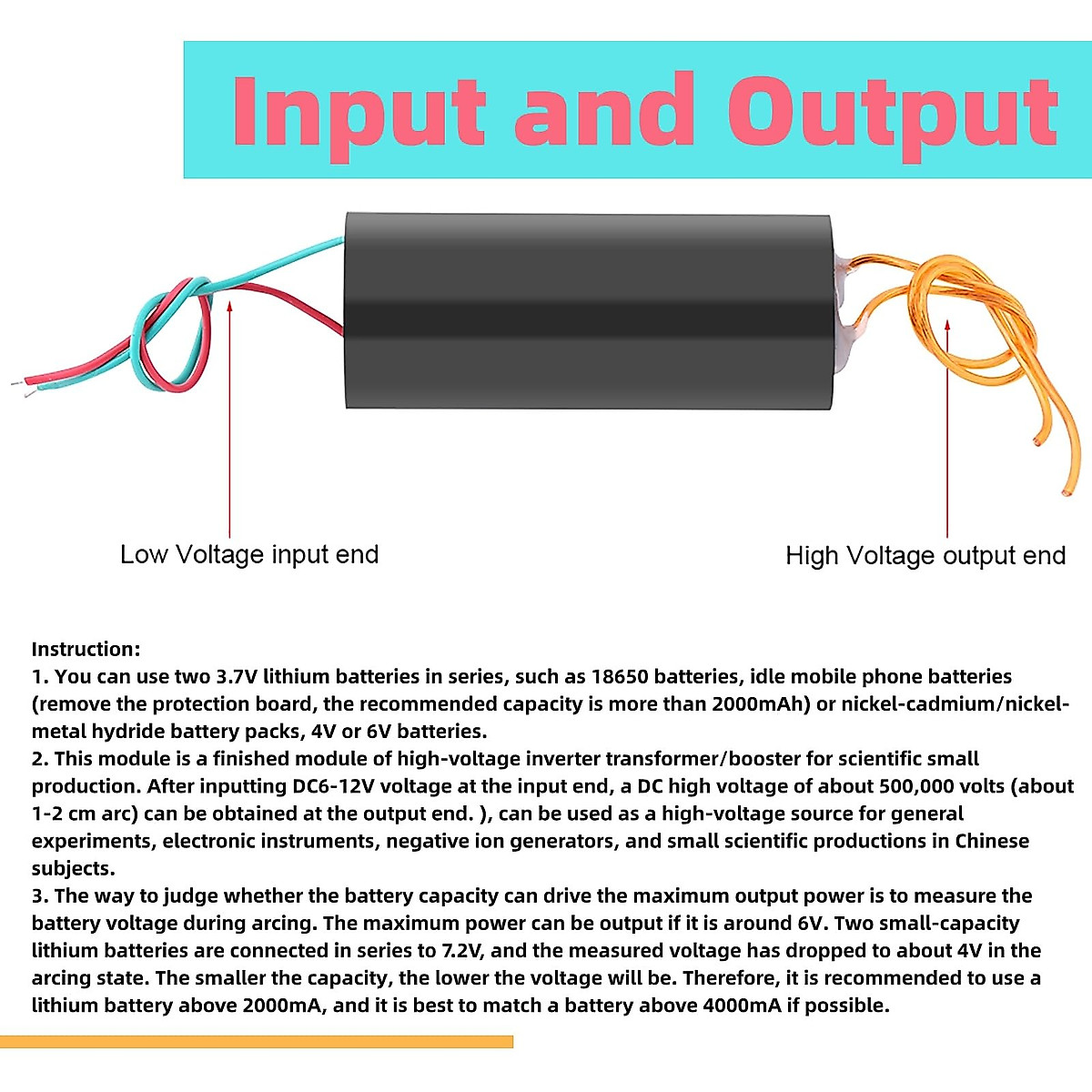 High Voltage Generator Module DC6-12V to 1000kV Boost Step-up Power Module DC Boost Electric Arc Module