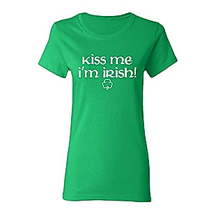 Kiss Me Im Irish Novelty Saint Paddy St Patricks Day Womens Shirt M Irish