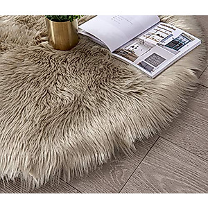 SERISSA Ultra Soft Fluffy Rug Beige Faux Sheepskin Fur Area Rug Shaggy Couch Cover Seat Cushion Furry Carpet Beside Rugs for Bedroom Floor Sofa Living Room Runner, 2x6 Feet (Sheepskin Shape,Beige)