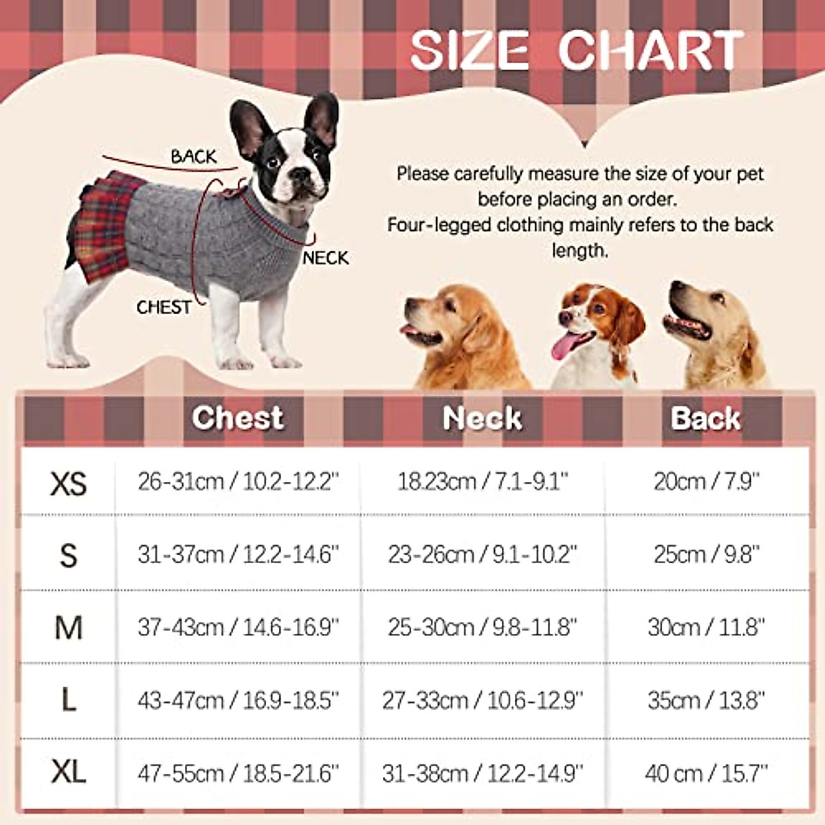 Kuoser Dog Sweater, Dog British Style Sweater Dress Warm Dog Sweaters Knitwear Vest Turtleneck Pullover Dog Coat for Small Medium Dogs Puppies Bulldog for Fall Winter with Leash Hole S