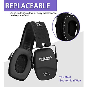 PROHEAR 016 Ear Protection Safety Earmuffs for Shooting, NRR 26dB Noise Reduction Slim Passive Hearing Protector with Low-Profile Earcups, Compact Foldable Ear Defenders for Gun Range, Hunting (Black)