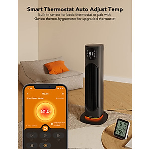 Govee Smart Space Heater for Indoor Use, 1500W Ceramic Tower Heater with Thermostat APP&Voice Control, Quiet Portable Electric Heater with RGB Night Light for Large Rooms, Bedroom, Office