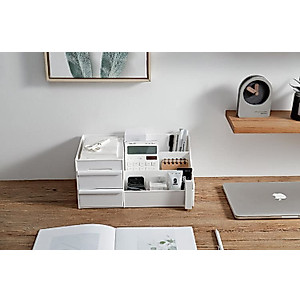 CHANCETSUI Makeup Desk Organizer, Makeup Organizer With Drawers, Bathroom Countertop Organizer for Cosmetics, Vanity Holder for Lipstick, Brushes, Lotions, Eyeshadow, Nail Polish and Jewelry (White)