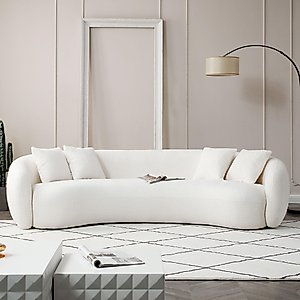 SSC SATITUNCASA 102“ Luxury Modern Boucle Curved Sofa Couch, Minimalist Style Comfy Sofa Couch for Living Room, Apartment, Home Office, 3 Seater Curved White Sofa(White 102)