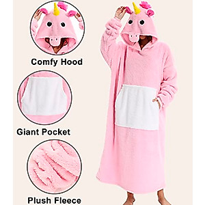 Wearable Blanket Hoodie Oversized Sherpa Blanket Sweatshirt for Women Men Adult teens With Cute Animal Hood and Giant Pocket