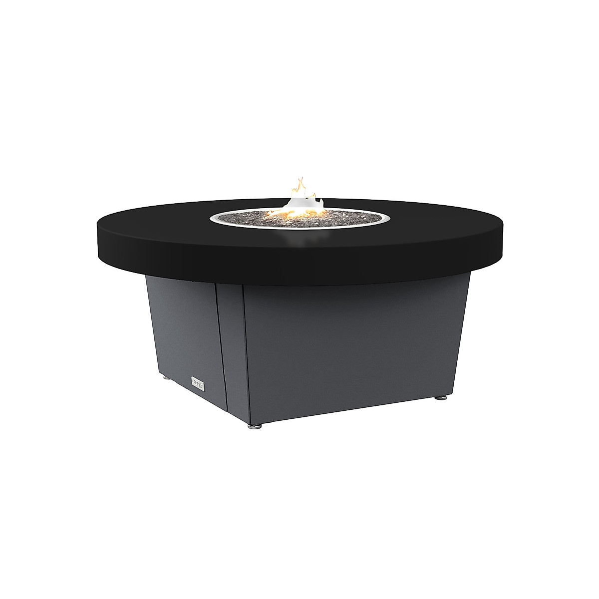 COOKE Parkway Circular Fire Pit Table - 48 Diam - Natural Gas - Black Powdercoat Top - Grey Texture Powdercoat Base