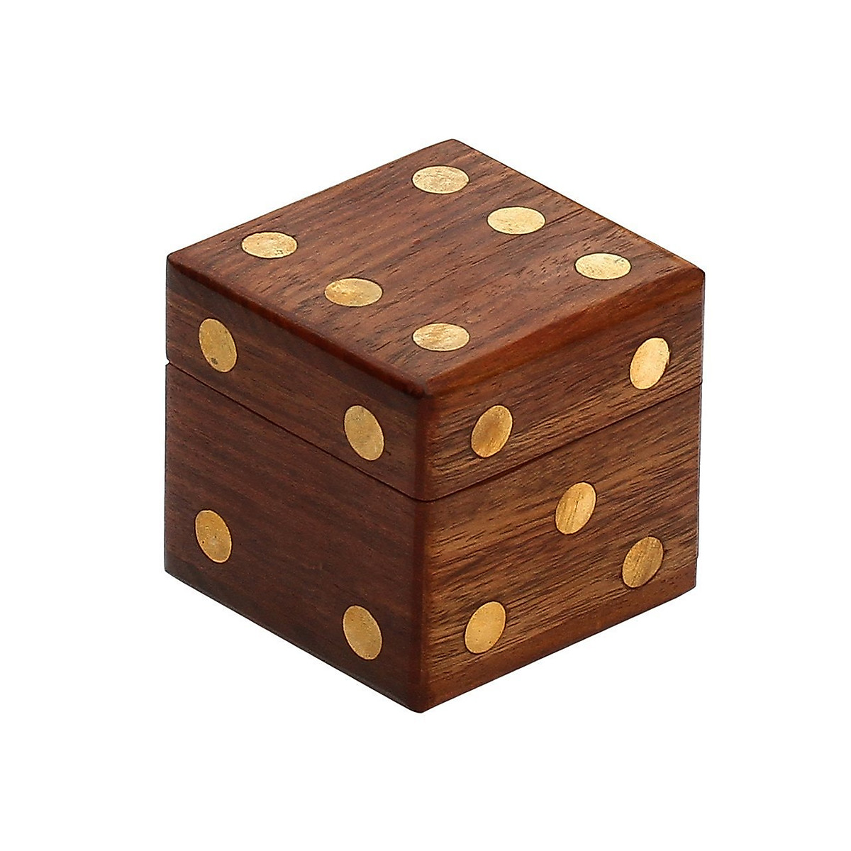 Dice in Dice - 2.4" Wooden Square Dice Box with 5 Cute Dices - Wood Dice Accessories Organizer / Holder / Storage / Case / Container / Game Set