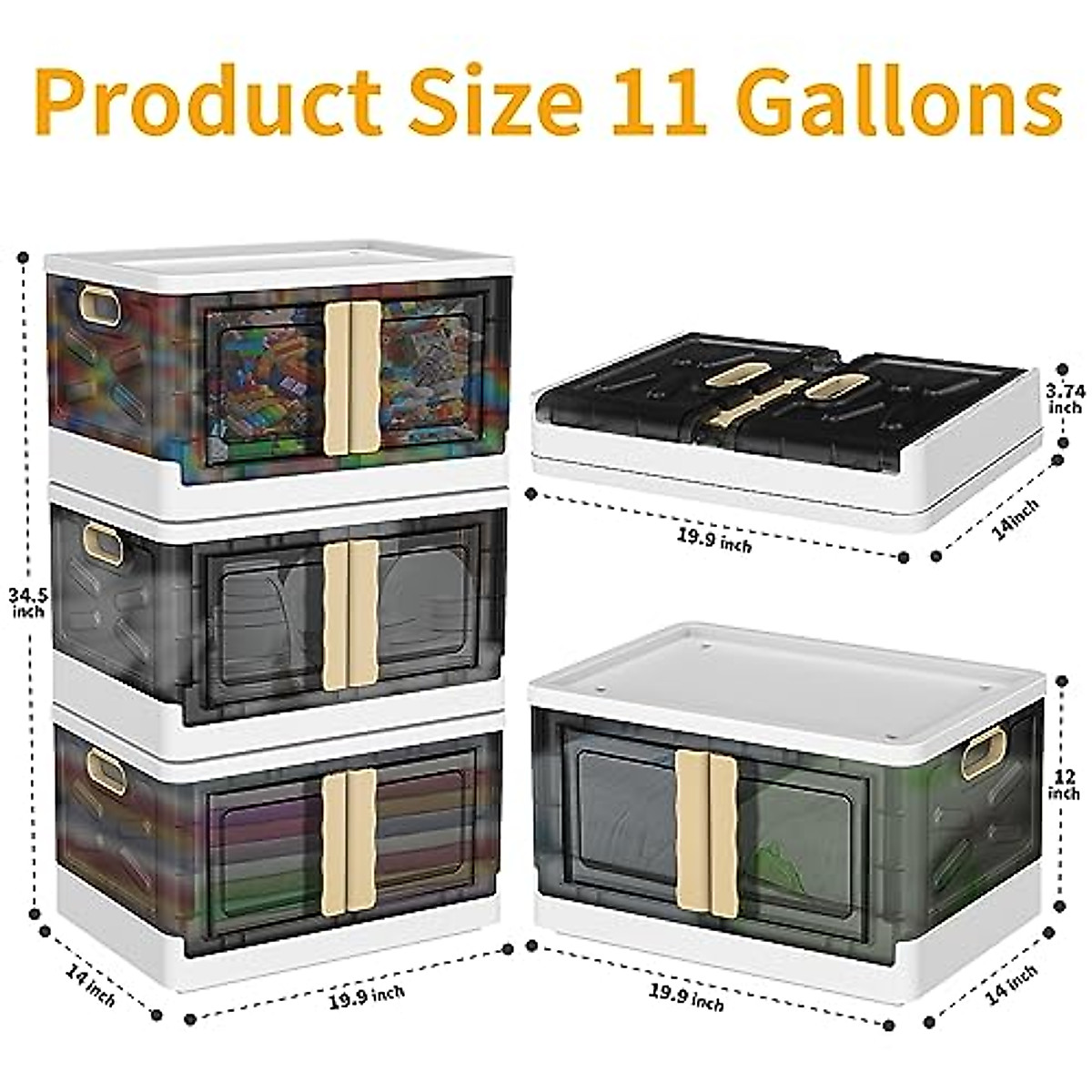 Diruion Storage Bins with Doors and Lids,11Gal (53QT) Stackable Storage Bin for Closet Organizers and Storage,Collapsible Storage Box with Wheels,Plastic Container for Clothes,Books,Toys, White