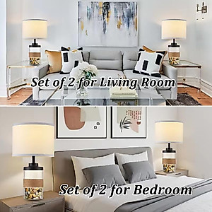 Sheetea Glass Table Lamps for Bedroom Set of 2, Fillable Modern Rattan Lamps for Living Room with White Lampshades, Coastal Bedside Nightstand Lamps for Reading Home Decor(Shell not Included)