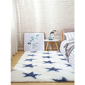 QWINEE Star Shaped Area Rug Indoor Plush Anti Slip Floor Mat Soft Carpet for Living Room Bedroom Home Decortion White 24"x71"