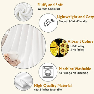 YeeJu Sunflower Kids Throw Blanket Small Yellow Floral Butterfly Blanket Gift for Girls Boys Child Baby Soft Fuzzy Fleece Blankets Black Spring Summer Flower Decorative Print Blanket 40x50