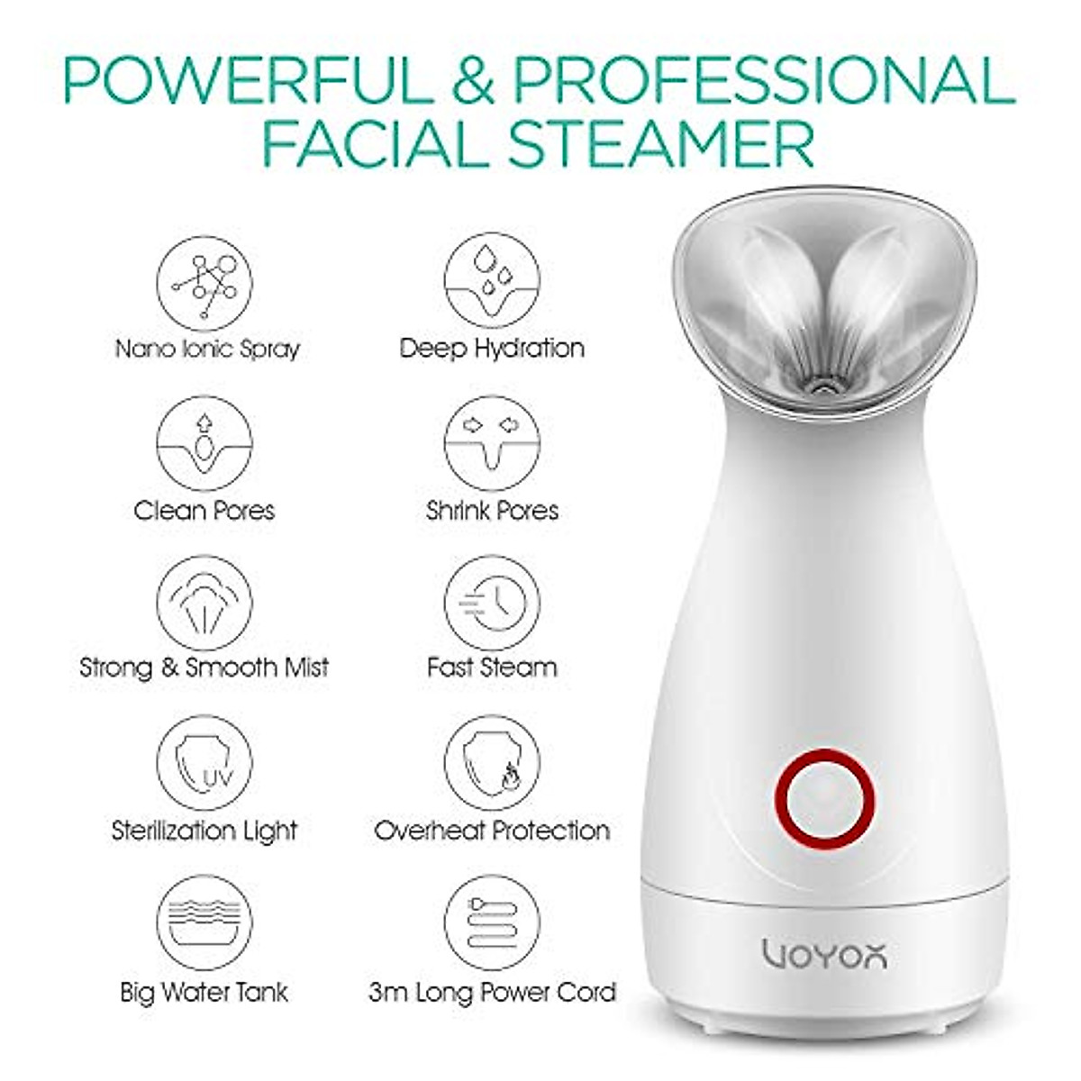 VOYOR Facial Steamer for face Professional - Nano Ionic hot Mist Face Steamer for Facial Deep Cleaning Pore, Blackhead Removal, Home Mini Sauna Spa Moisturize Skincare kit ZL100 US (110)