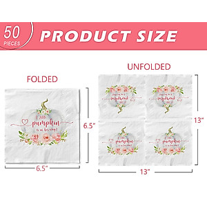 Yuzioey 50 Pcs Pumpkin Shower Napkins, A Little Pumpkin is on Her Way Baby Shower Disposable Paper Napkins, Pumpkin Theme Baby Shower Supplies Party Napkins, Safari Baby Shower Decorations 6.5" x 6.5"