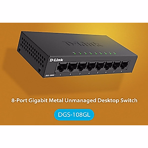 D-Link Ethernet Switch, 8 Port Gigabit Unmanaged Desktop Plug and Play Sturdy Metal Housing Fanless Design EEE Brown Box (DGS-108GL)