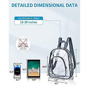 Lyingflat Clear Backpack Stadium Approved, Small Clear Backpack with Reinforced Shoulder Straps, Clear Bag Stadium Approved for Concert Sport Event Festival Work Travel -Grey
